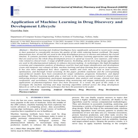 Application of Machine Learning in Drug Discovery and Development ...