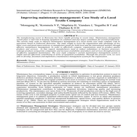 Maintenance management