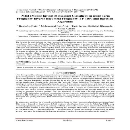 Mim Mobile Instant Messaging Classification Using Term Frequency Inverse Document Frequency