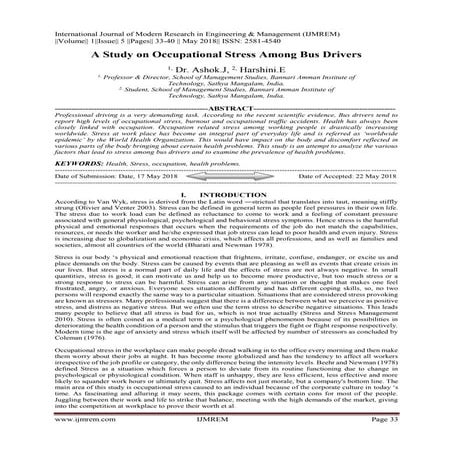 A Study on Occupational Stress Among Bus Drivers | PDF