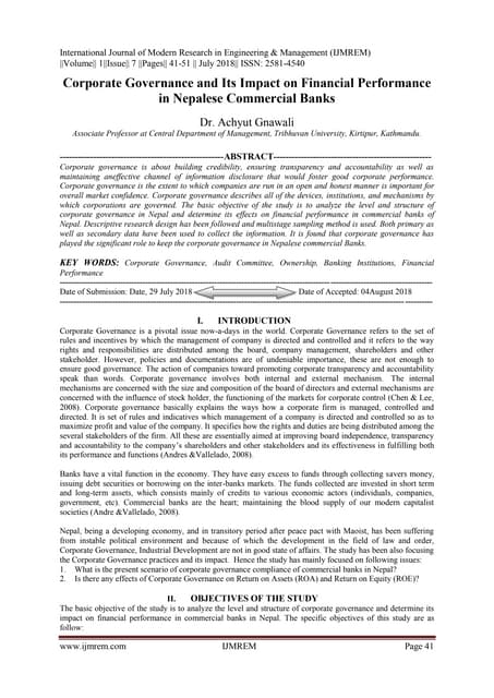 Impact of Corporate Governance on Organizational Performance | PDF