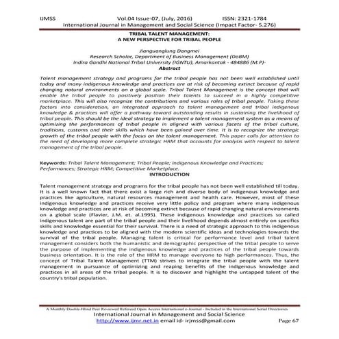 "TRIBAL TALENT MANAGEMENT: A NEW PERSPECTIVE FOR TRIBAL PEOPLE" | PDF