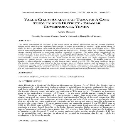 VALUE CHAIN ANALYSIS OF TOMATO: A CASE STUDY IN ANIS DISTRICT - DHAMAR ...