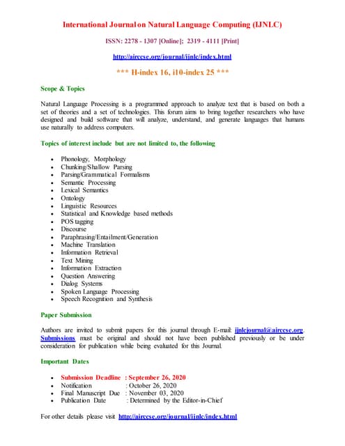 International Journal on Natural Language Computing (IJNLC) | PDF