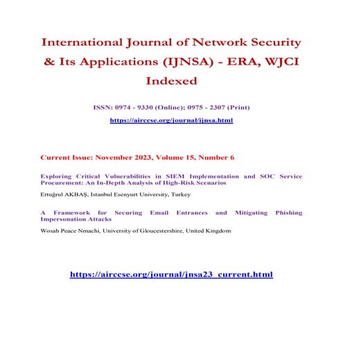 International Journal of Network Security & Its Applications (IJNSA) - Current Issue: November ...