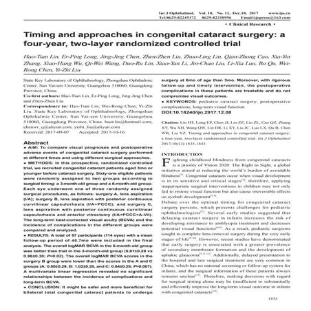 Timimg amd approach in congenital cataract surgery | PDF