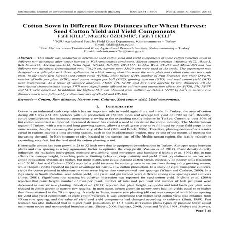 Cotton Sown in Different Row Distances after Wheat Harvest: Seed Cotton ...