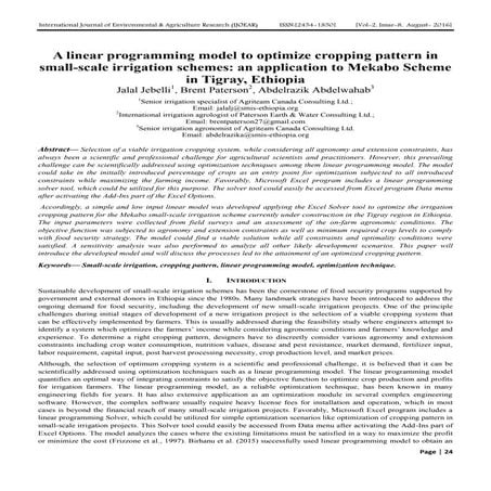 A Linear Programming Model To Optimize Cropping Pattern In Small Scale Irrigation Schemes An