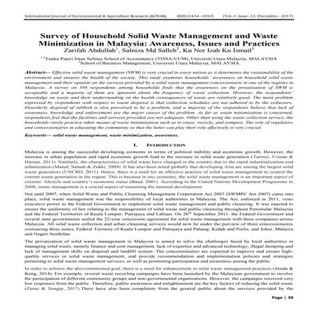 Survey of Household Solid Waste Management and Waste Minimization in ...