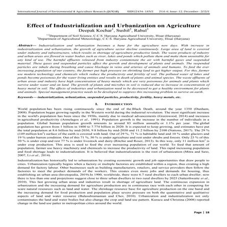 Effect of Industrialization and Urbanization on Agriculture | PDF