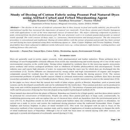 Study of Dyeing of Cotton Fabric using Peanut Pod Natural Dyes using Al2So4 CuSo4 and FeSo4 ...