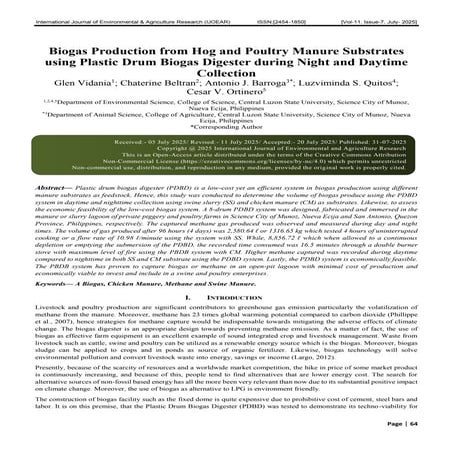 Biogas Production from Hog and Poultry Manure Substrates using Plastic ...
