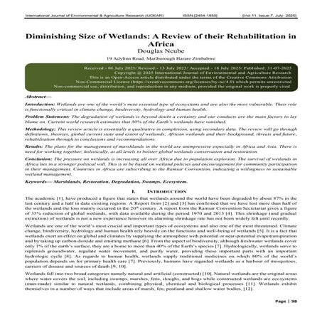 Diminishing Size of Wetlands: A Review of their Rehabilitation in ...