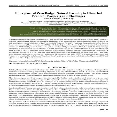 Emergence of Zero Budget Natural Farming in Himachal Pradesh: Prospects ...