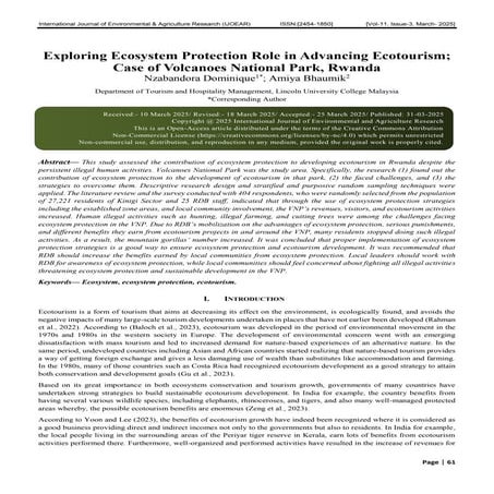 Exploring Ecosystem Protection Role in Advancing Ecotourism; Case of ...