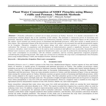 Plant Water Consumption of SIIRT Pistachio using Blaney Cridlle and ...