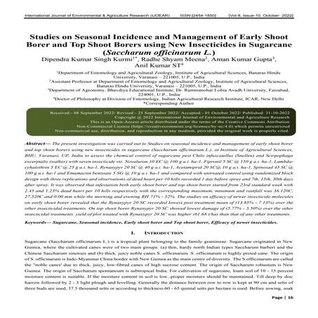 Studies on Seasonal Incidence and Management of Early Shoot Borer and ...