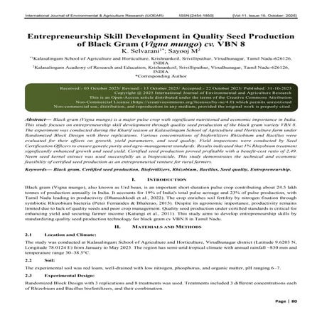 Entrepreneurship Skill Development in Quality Seed Production of Black ...