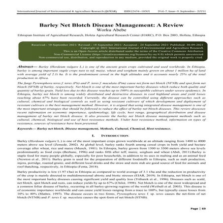 Barley Net Blotch Disease Management: A Review | PDF