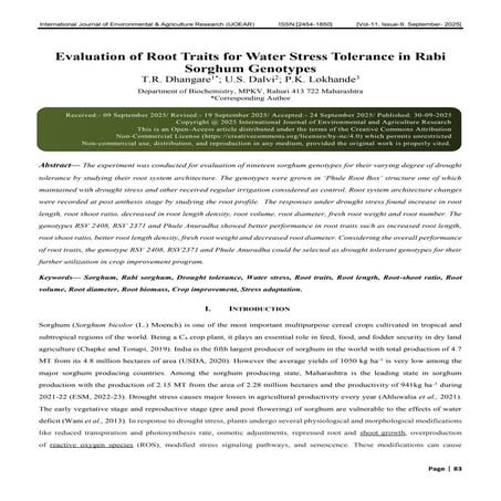 Evaluation of Root Traits for Water Stress Tolerance in Rabi Sorghum ...