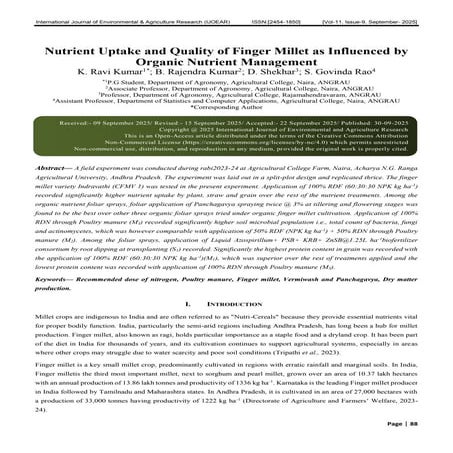 Nutrient Uptake and Quality of Finger Millet as Influenced by Organic ...