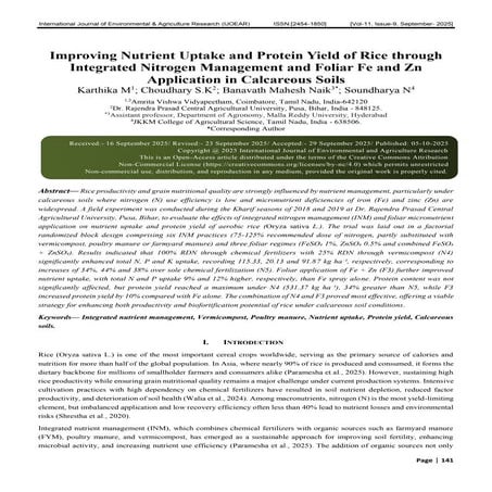 Improving Nutrient Uptake and Protein Yield of Rice through Integrated ...