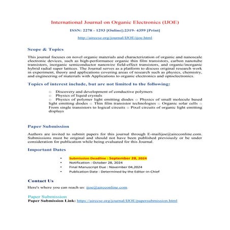 Submit Your Research Articles!!! -- International Journal on Organic ...