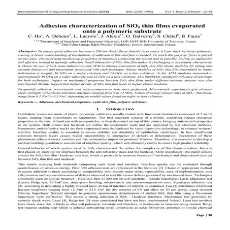 Adhesion characterization of SiO2 thin films evaporated onto a polymeric substrate | PDF ...