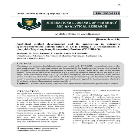 Analytical Method Development And Its Application To Extractive Spectrophotometric Determination
