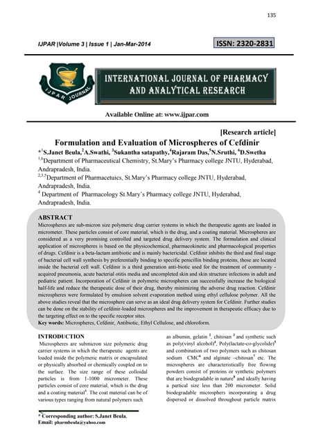 FORMULATION AND EVALUATION OF GELATIN MICROSPHERES LOADED WITH FENOFIBRATE | PDF ...
