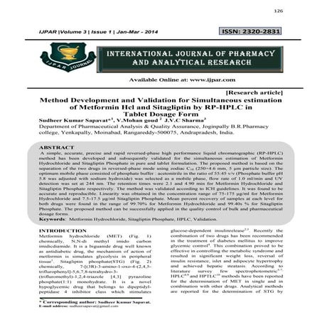 Method Development and Validation for Simultaneous estimation of Metformin Hcl and Sitagliptin ...
