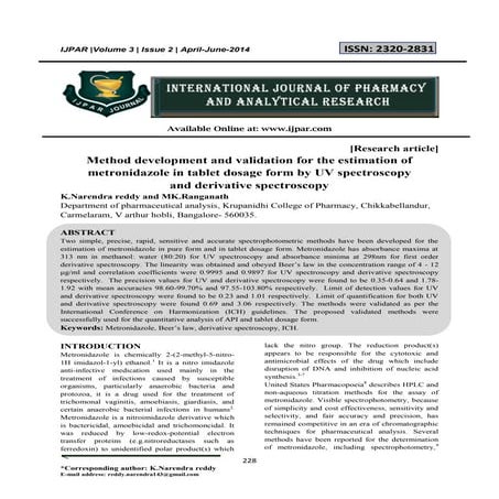 Method development and validation for the estimation of metronidazole in tablet dosage form by ...