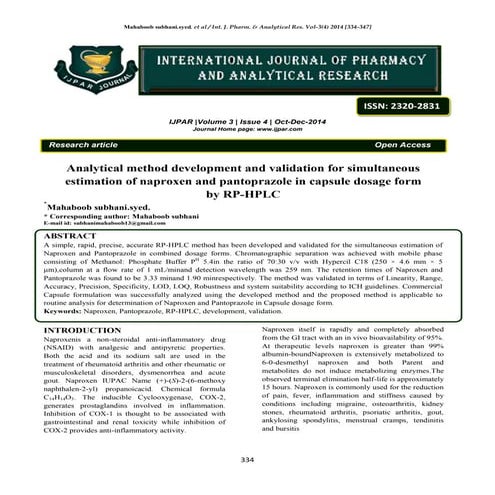 Analytical Method Development And Validation For Simultaneous Estimation Of Naproxen And