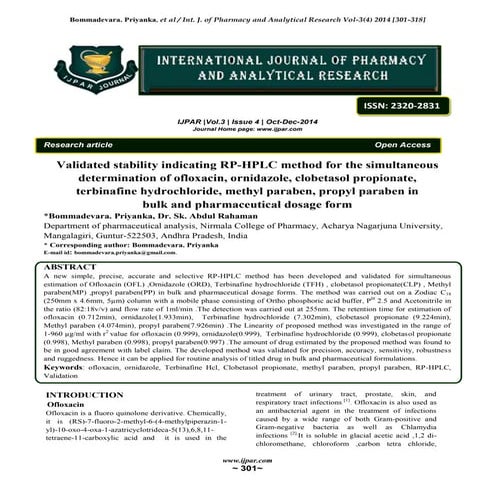 Validated stability indicating RP-HPLC method for the simultaneous determination of ofloxacin ...
