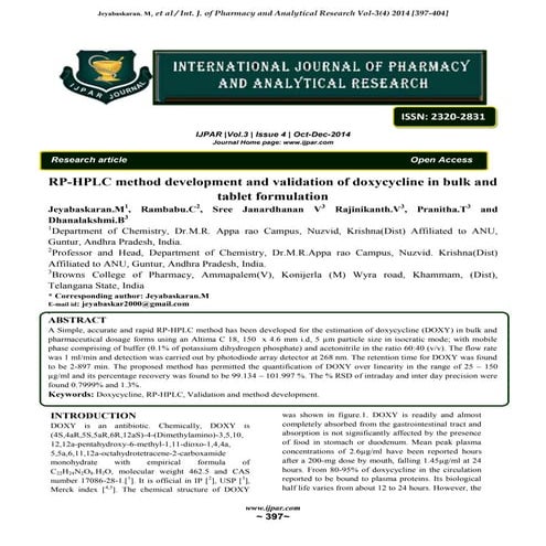 Rp Hplc Method Development And Validation Of Doxycycline In Bulk And Tablet Formulation Pdf