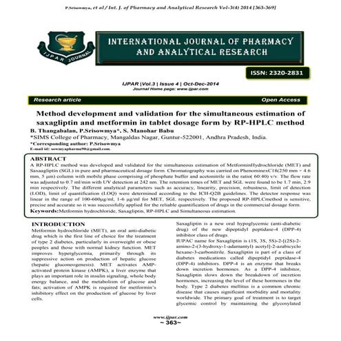 Method development and validation for the simultaneous estimation of saxagliptin and metformin ...