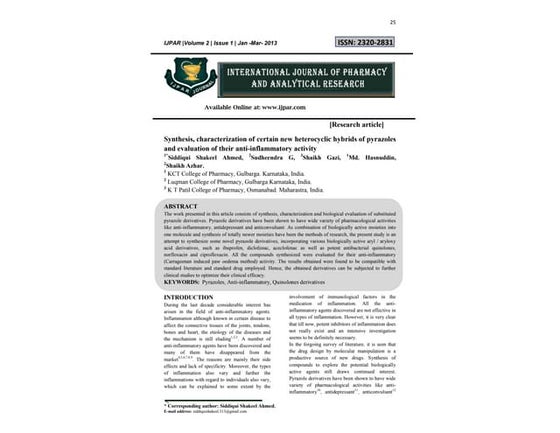 Synthesis and Characterization of Some Pyrazole Based Heterocyclic Compounds | PDF
