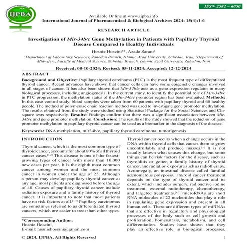 Investigation of Mir-34b/c Gene Methylation in Patients with Papillary ...