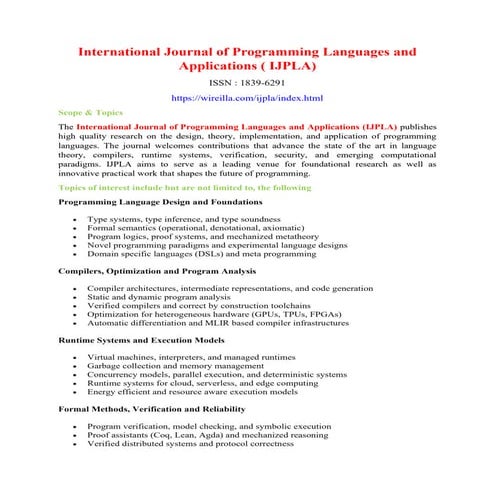 International Journal of Programming Languages and Applications ...