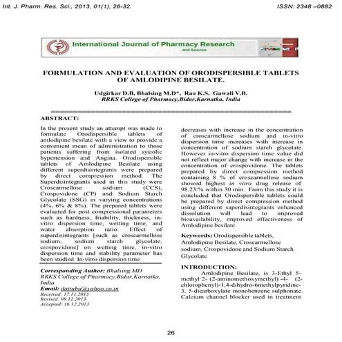 Formulation And Evaluation Of Orodispersible Tablets Of Amlodipine Besilateijprsonline004 Pdf