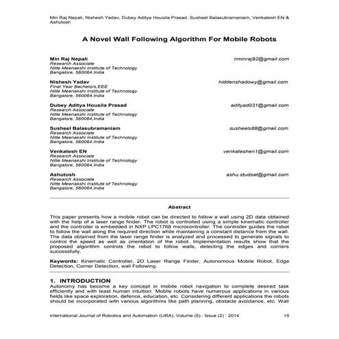 A Novel Wall Following Algorithm For Mobile Robots | PDF