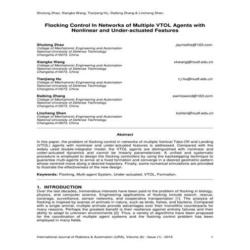 Flocking Control In Networks of Multiple VTOL Agents with Nonlinear and Under-actuated Features ...