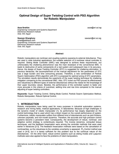 Optimal Design Of Super Twisting Control With Pso Algorithm For Robotic Manipulator Pdf