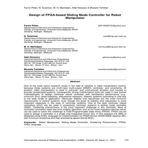 Design of FPGA-based Sliding Mode Controller for Robot Manipulator | PDF | Robotics | Technology ...