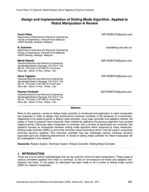 Design And Implementation Of Sliding Mode Algorithm Applied To Robot 3073