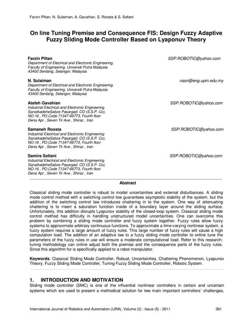 On Line Tuning Premise And Consequence Fis Design Fuzzy Adaptive Fuzzy
