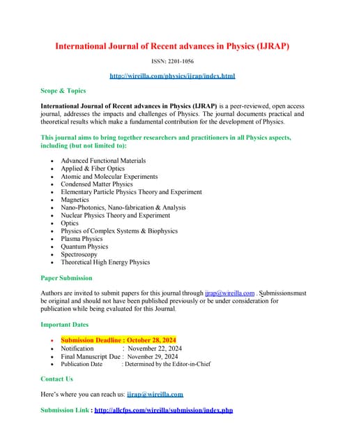 International Journal of Recent advances in Physics (IJRAP) | PDF