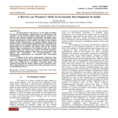 A Review on Women’s Role in Economic Development in India | PDF