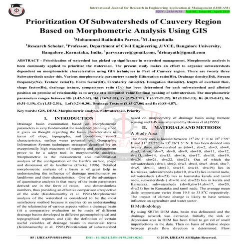 Prioritization Of Subwatersheds of Cauvery Region Based on Morphometric ...