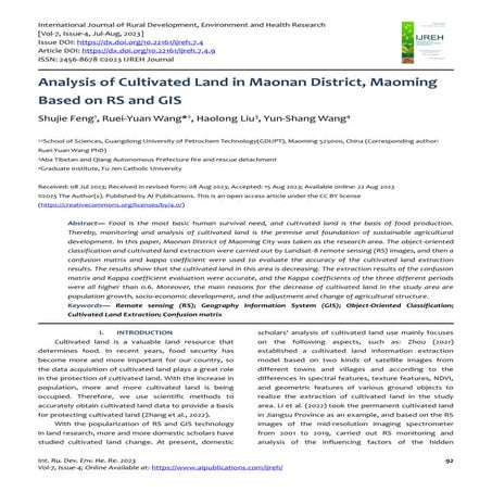 Analysis of Cultivated Land in Maonan District, Maoming Based on RS and ...